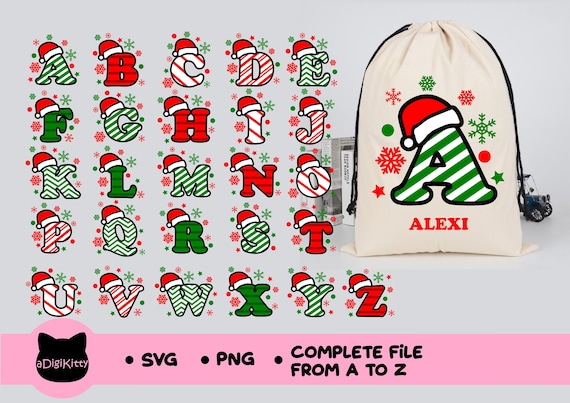 Christmas Alphabet SVG Monogram SVG PNG A-Z Letters Alphabet - Etsy