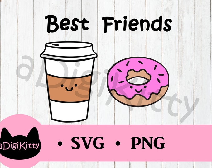 Coffee Cup & Donut SVG Cut File Kawaii Food Coffee Lover Perfect Match ...