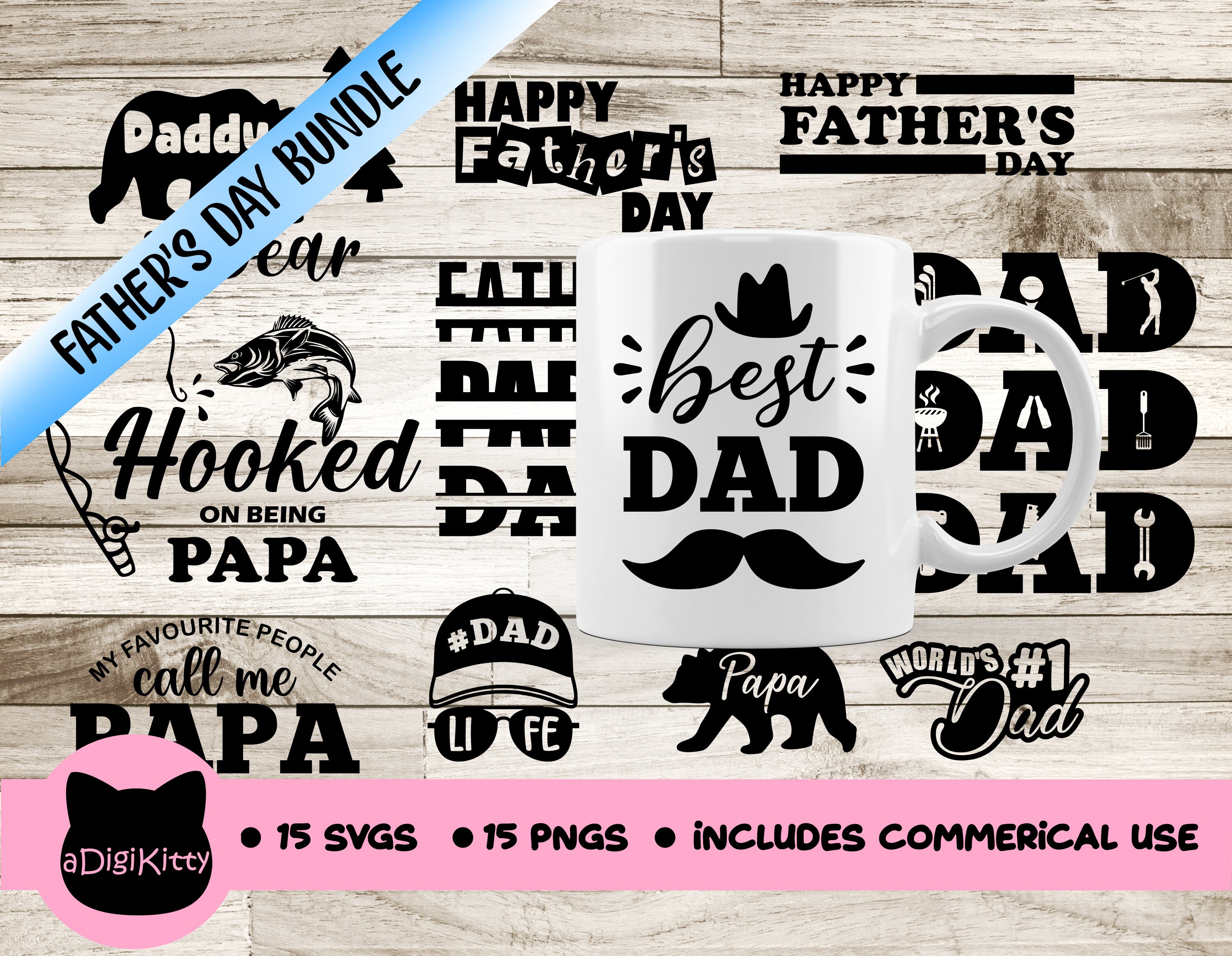 Father's Day SVG Bundle, Dad Life, Fishing, Papa Bear (digital Files ...