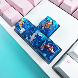 Koi Fish Key Caps, Keycap Resin Handmade, Key Cap Custom, Blue Keycap ...