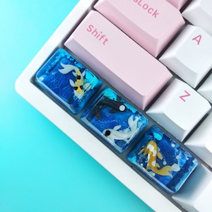 Koi Fish Key Caps, Keycap Resin Handmade, Key Cap Custom, Blue Keycap ...
