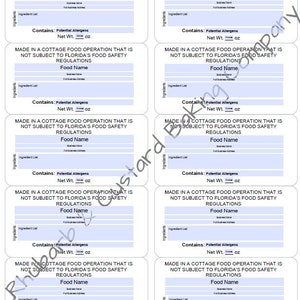 Editable Florida Cottage Food Business Label Template - Etsy