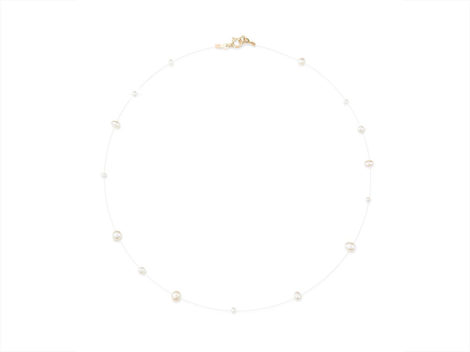 Fishing Line Pearl Necklace - Floating Pearl Illusion Choker - Pearl ...