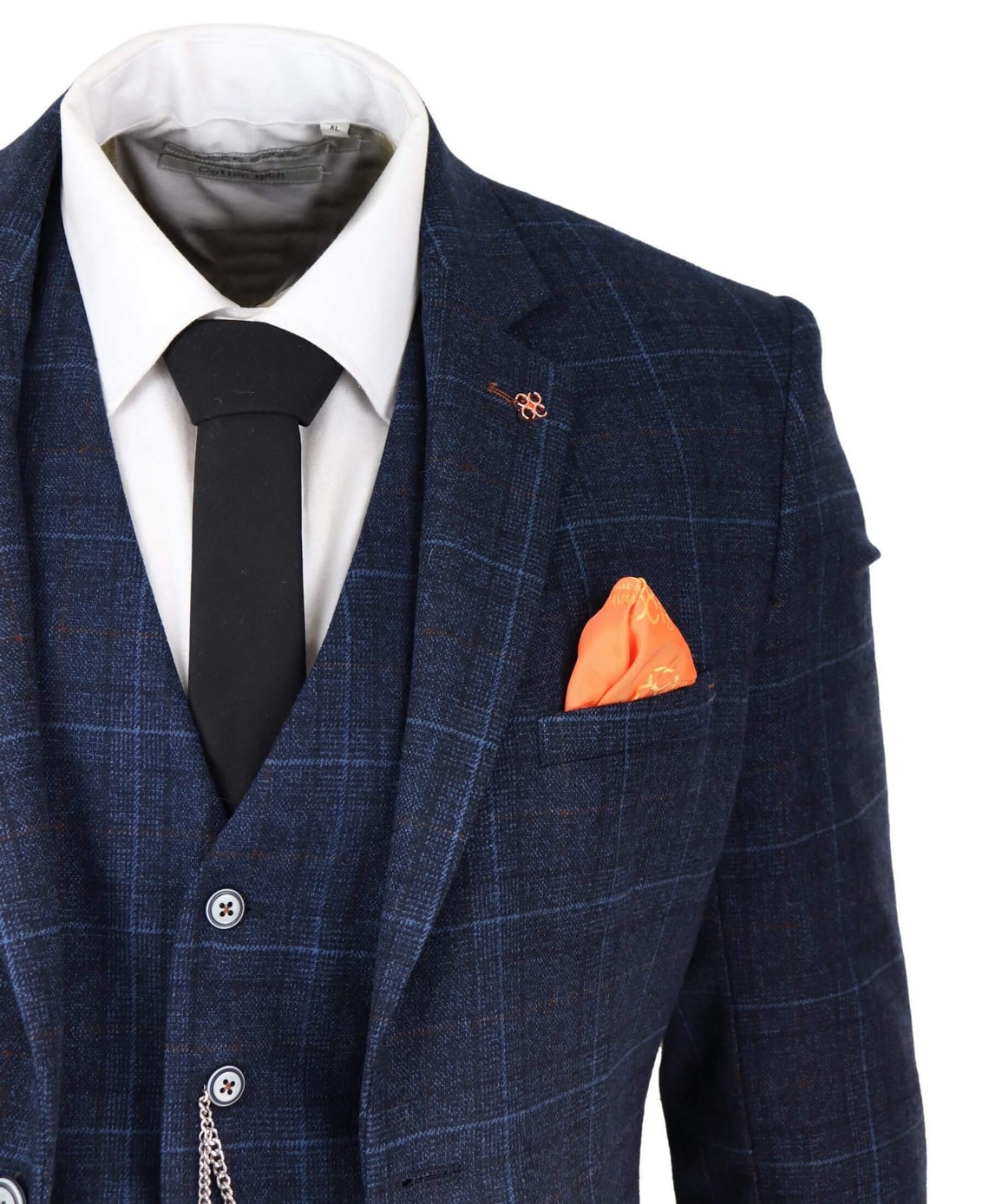 Mens Navy Blue Check 3 Piece Suit - Etsy