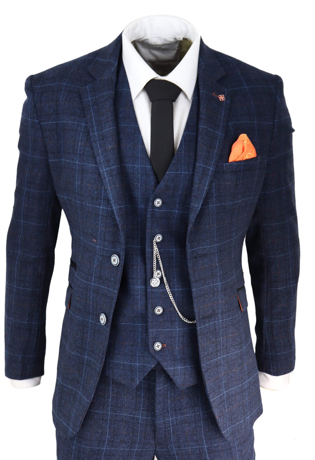 Mens Navy Blue Check 3 Piece Suit - Etsy