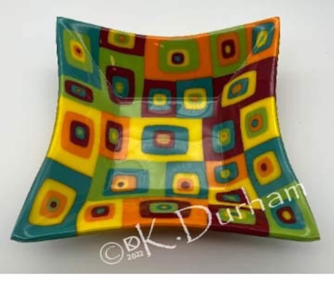 Stacked Fused Glass Multi-color Square Bowl - Etsy