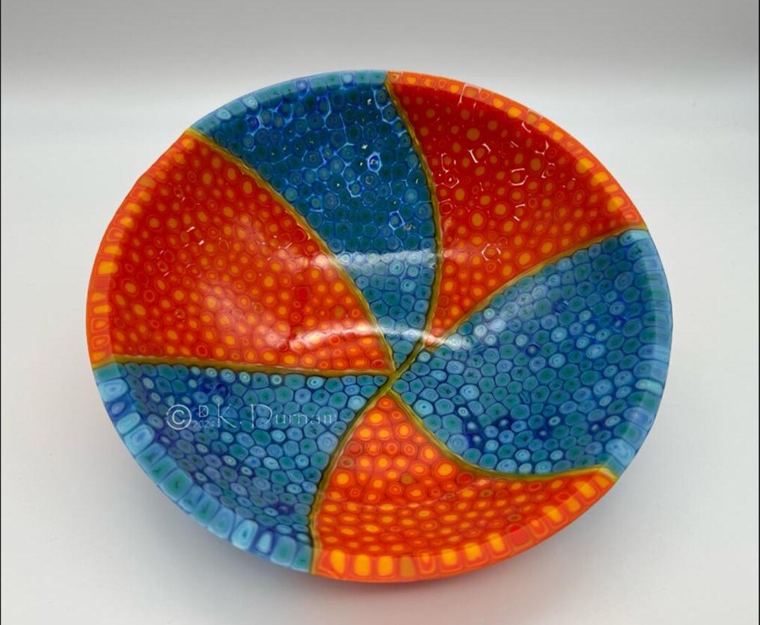 Twist a Turquoise & Orange Hand Pulled Murrini Hi-lo Bowl - Etsy