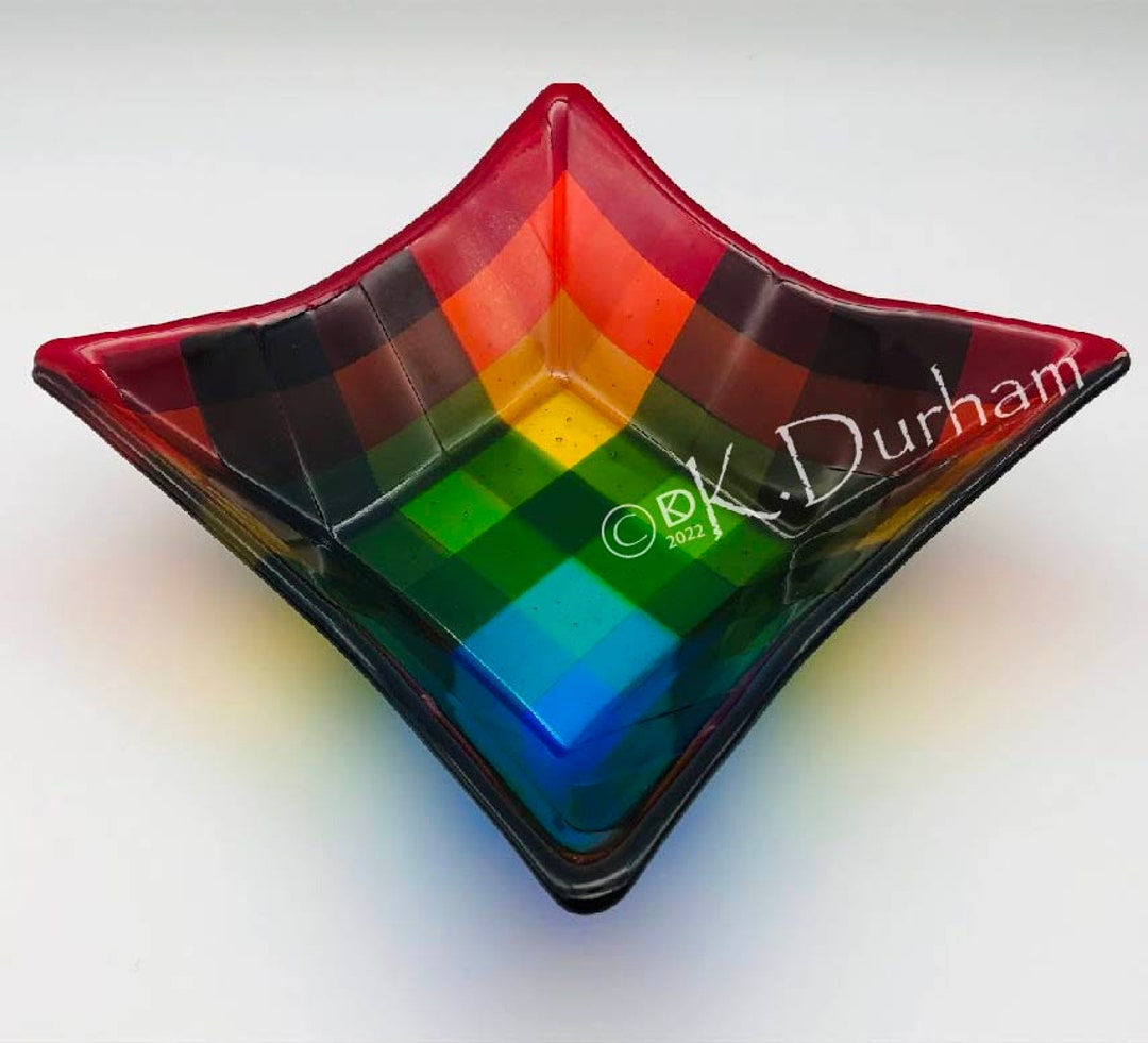 Rainbow Transparent Overlay Square Bowl - Etsy