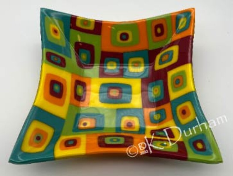Stacked Fused Glass Multi-color Square Bowl - Etsy