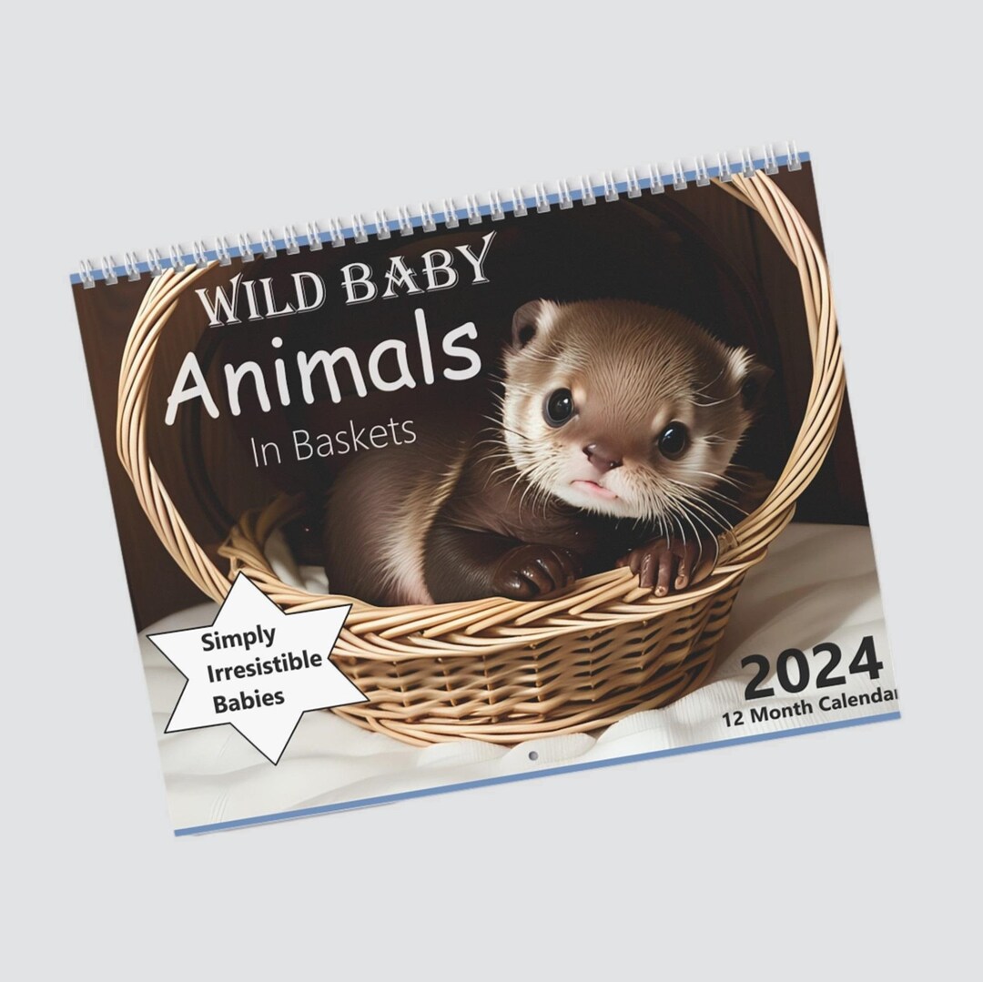 2024 Wild Baby Animals in Baskets 12 Month Calendar Animal Babies ...