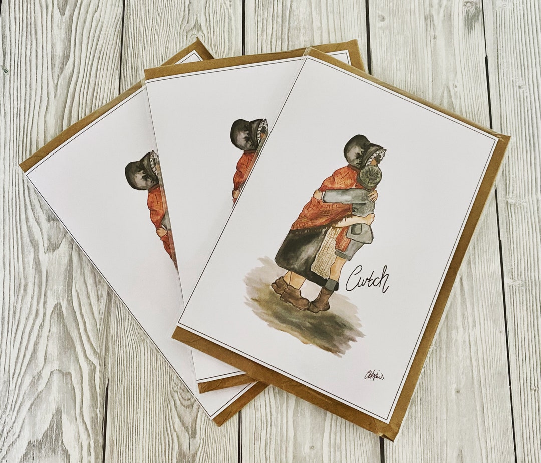 Cwtch Fine Art Illustration A5 Greetings Card, Welsh Lady and Child ...