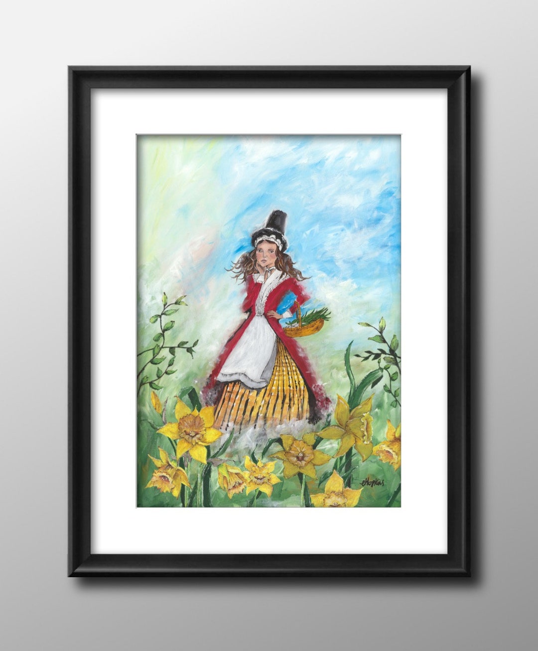 Welsh Lady Print Welsh Heritage Daffodils Illustration Print Nostalgic ...