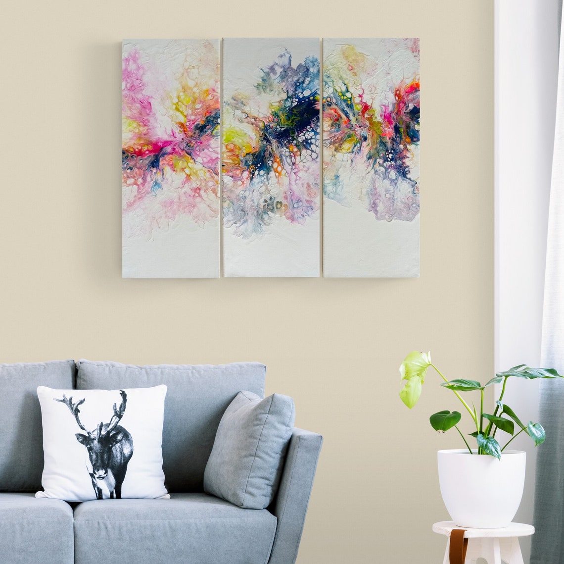 Triptych.abstract Canvas Painting Abstraction. Original From - Etsy