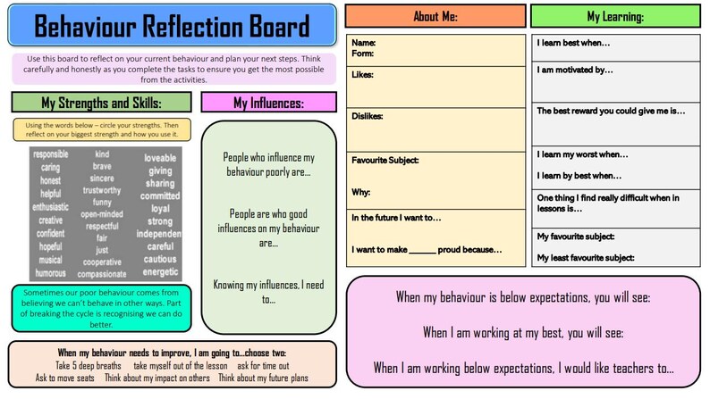 Behaviour Reflection Worksheet for Students – Printable Behaviour ...