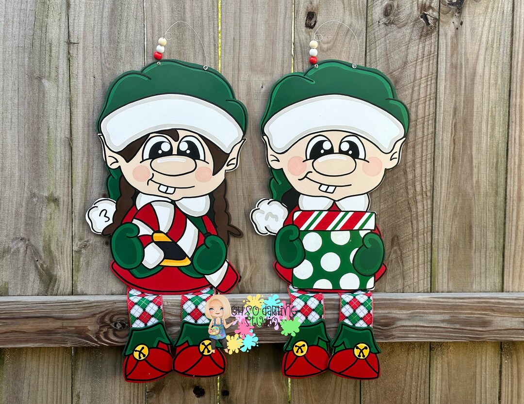 Door Hanger | Wreath Attachment | Elf Boy | Elf Girl | Christmas - Etsy