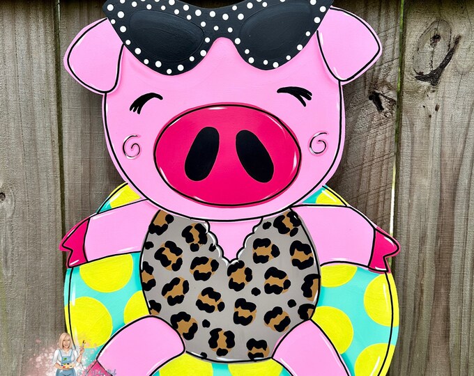DOOR HANGER, Wreath Attachment, Pig Door Hanger, Summer Door Hanger ...