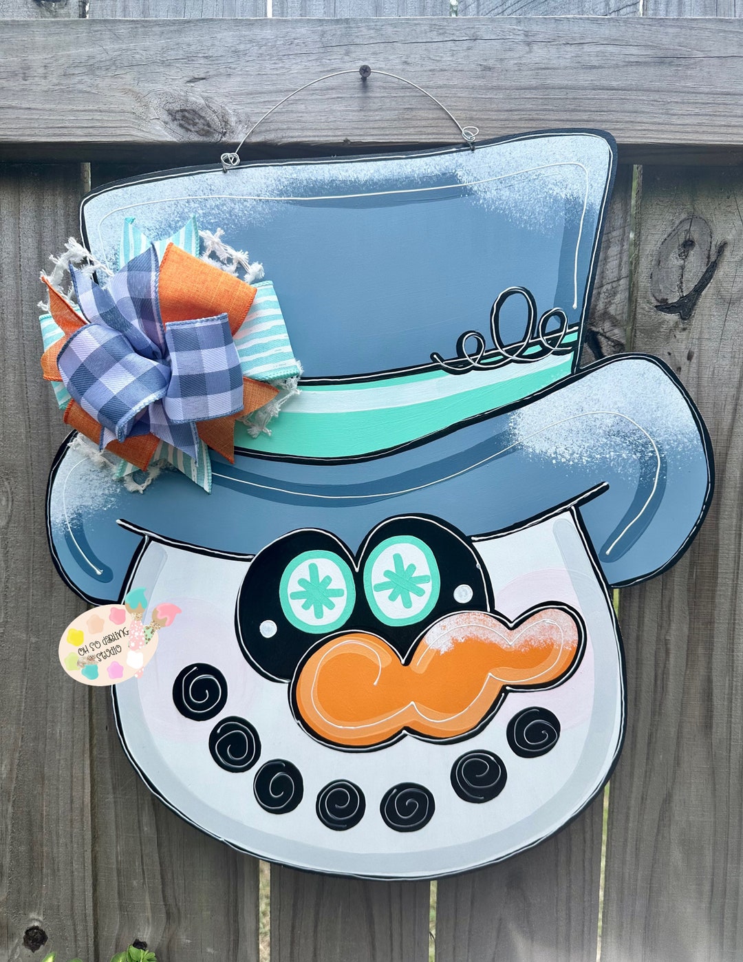 Hand Painted Snowman Door Hanger: Winter Attachment With Bow - Etsy