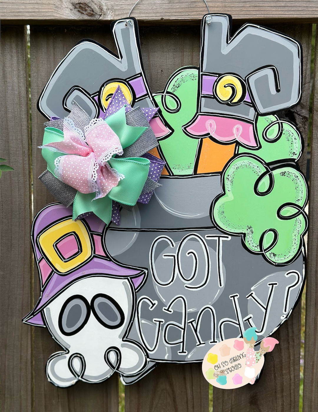 Halloween Cauldron Door Hanger: Hand-painted Birch Wood - Etsy