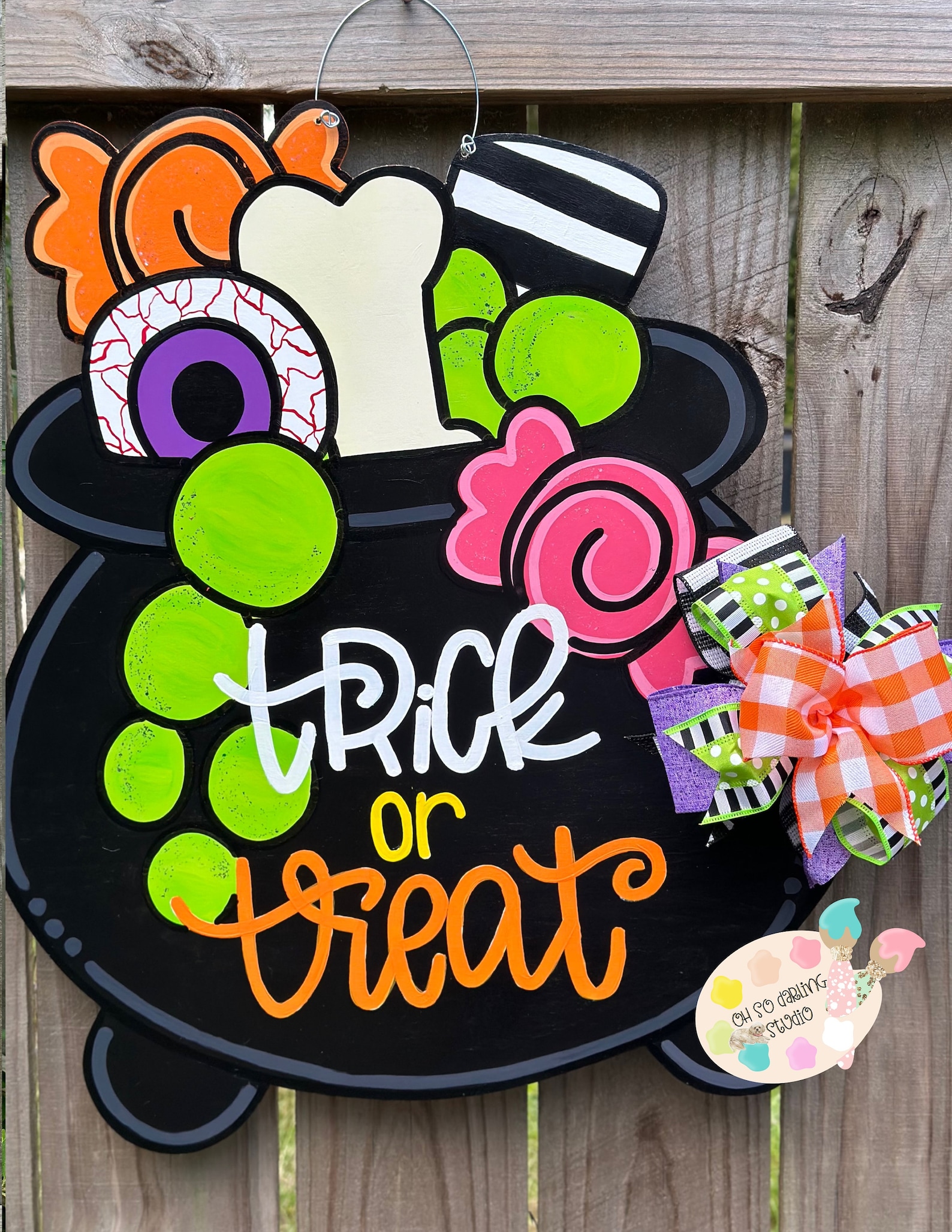 Cauldron Halloween Door Hanger: Trick or Treat, Hand-painted Birch - Etsy