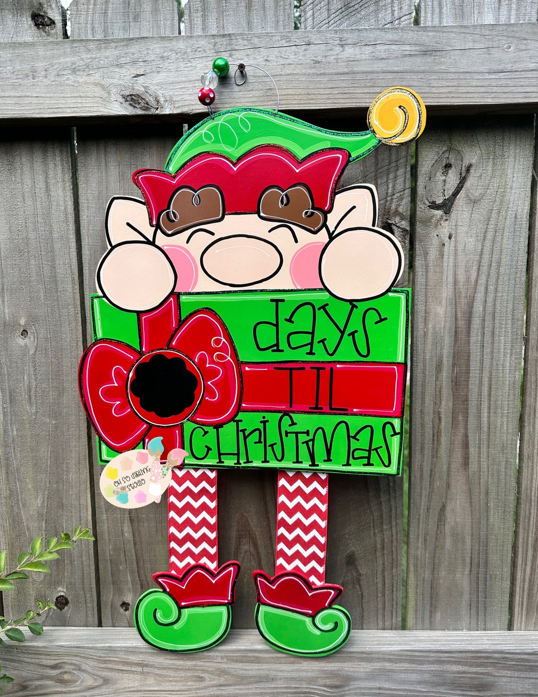 Door Hanger, Elf Door Hanger, Ribbon Leg Elf Door Hanger, Christmas ...