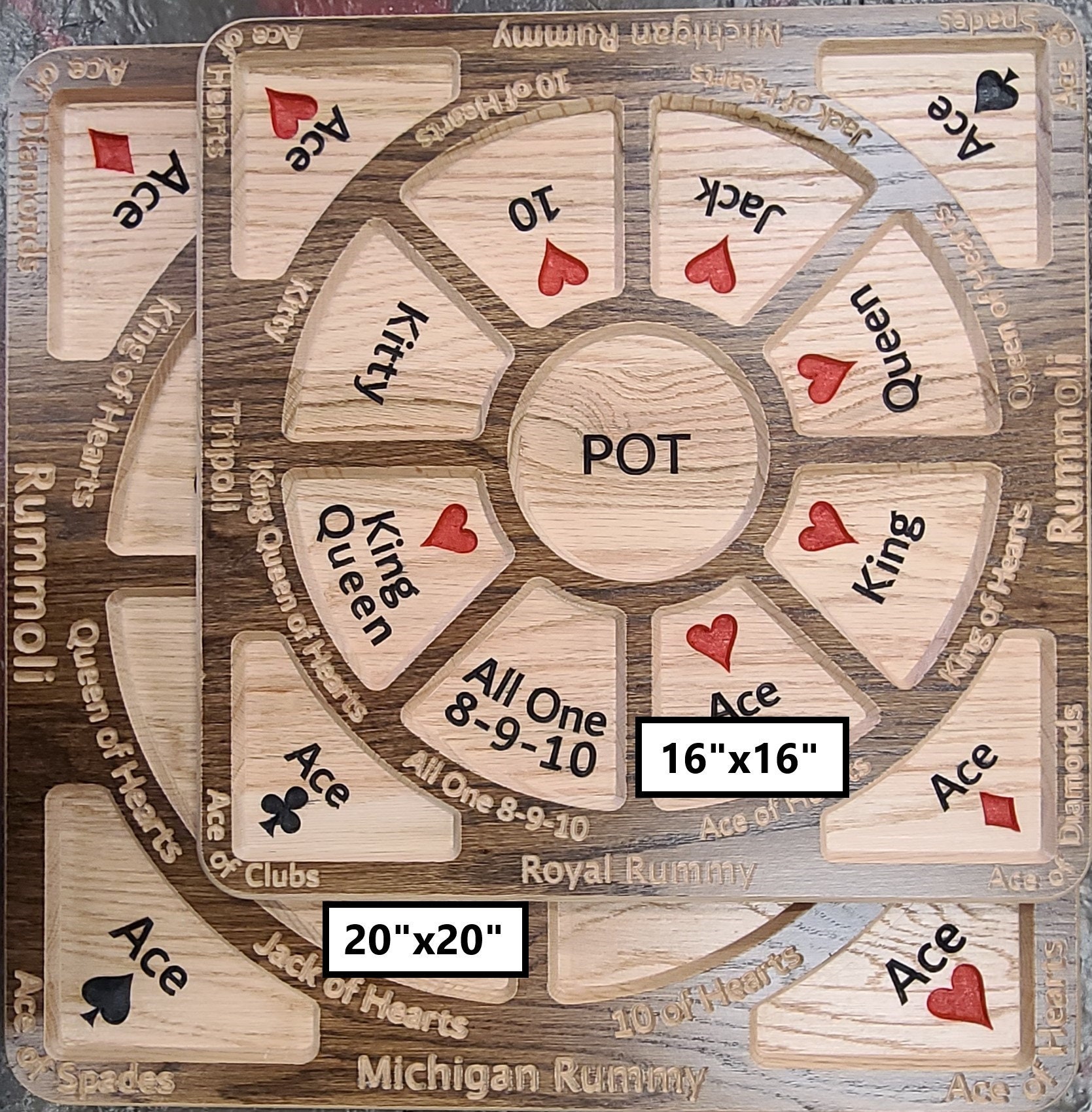 20"x20" 6-7-8 Solid Red Oak Tripoli, Michigan Rummy or Rummoli Board ...