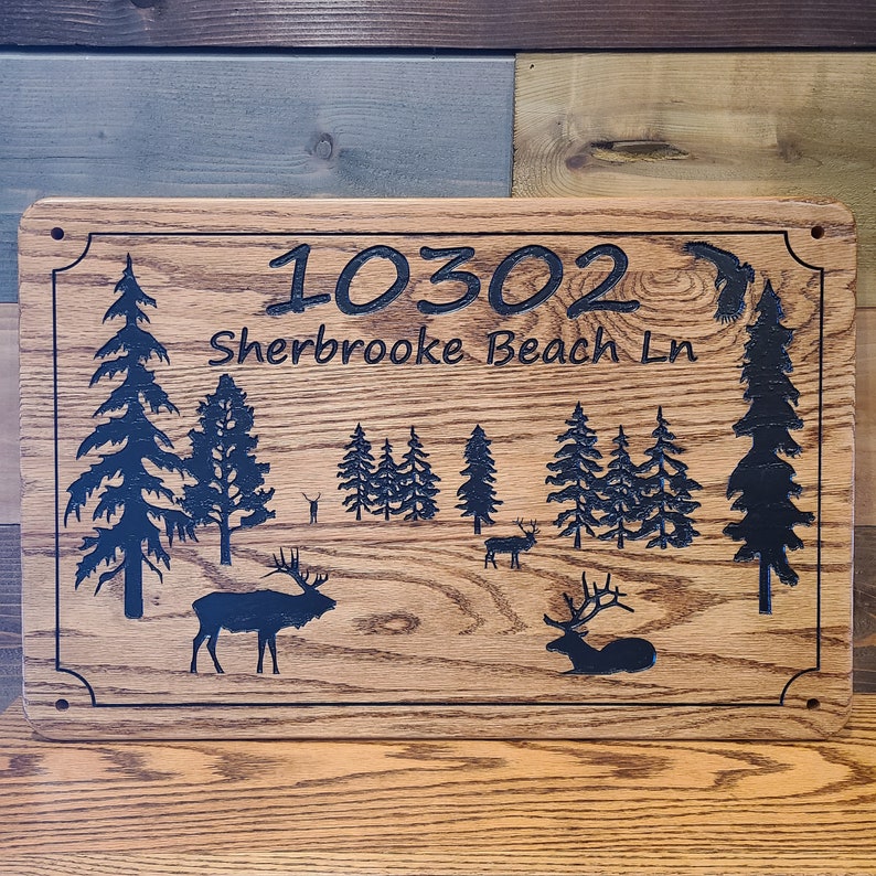 Elk and Trees Family Cabin Signs, Lake Home Signs, Welcome Signs ...