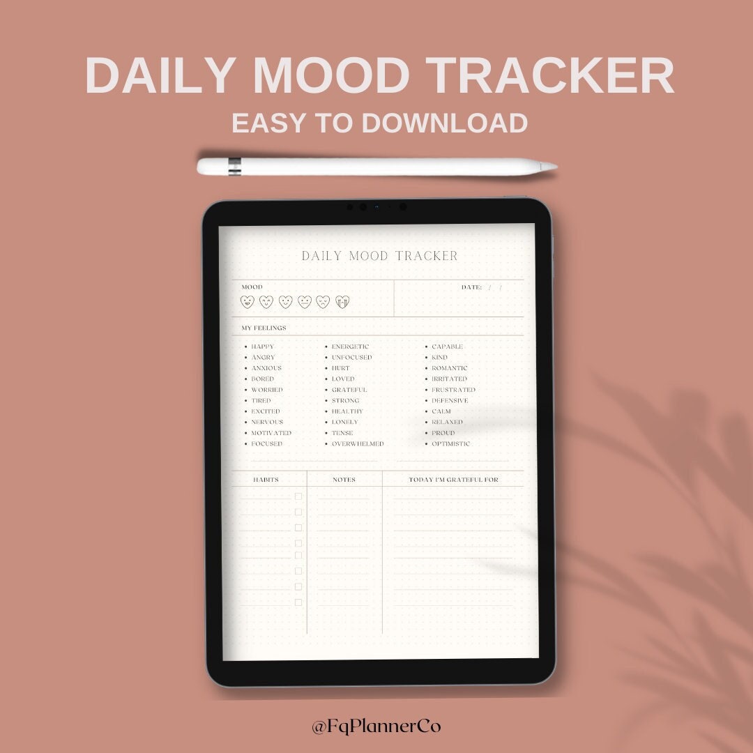 Daily Mood Tracker | 8.5x11" Printable PDF Planner | Mental Health ...