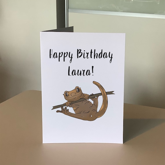 Crested Gecko Happy Birthday Card Personalised With Name - Etsy UK