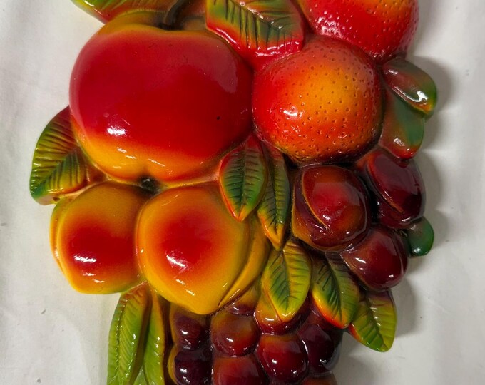 Vintage Chalkware Fruit Wall Plaque Decor Apples Grapes - Etsy
