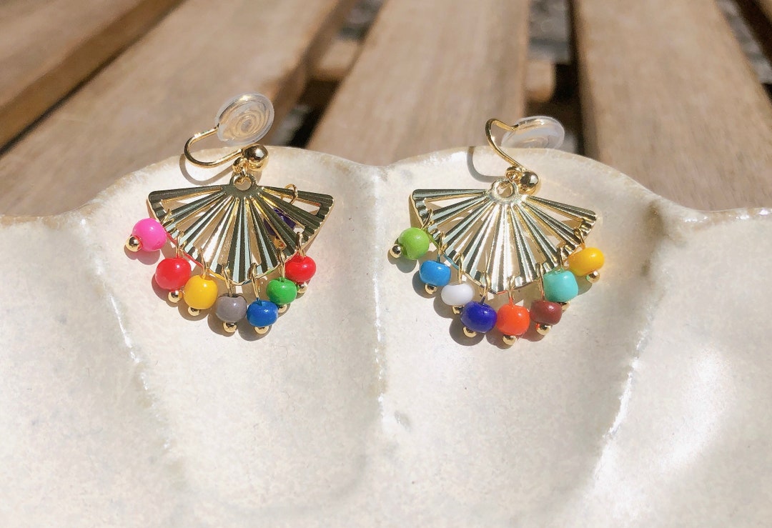 Clip on Earrings Boho Hippie 14K Gold Plated Fan Shape Bohemian ...