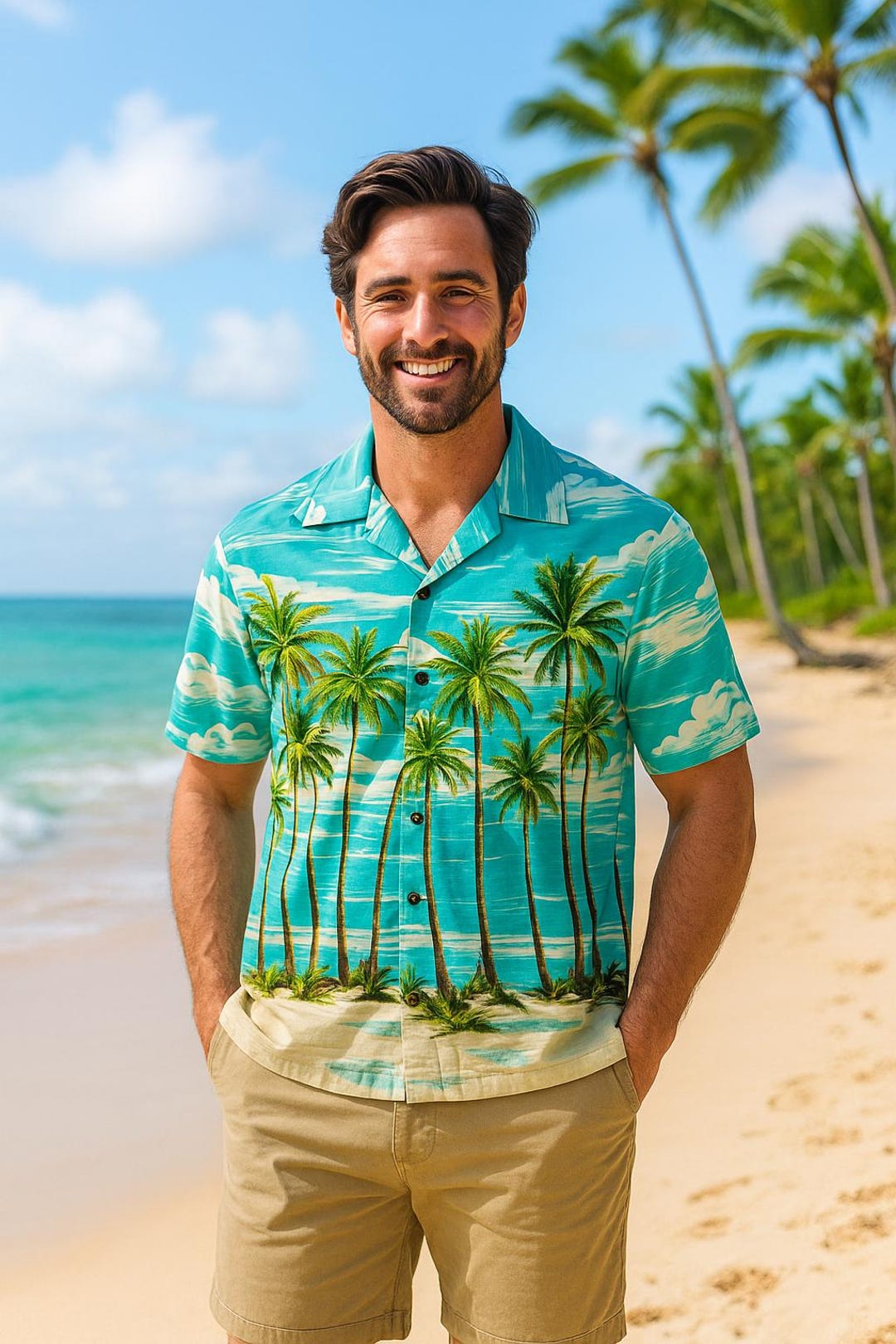 Made in Hawaii Aloha Shirt: Palm Tree Print, Coconut Buttons - Etsy