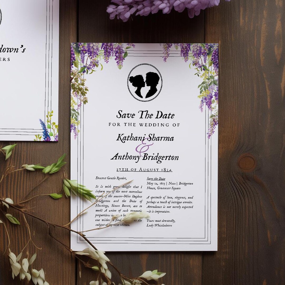 Bridgerton Save the Date Invitation: Vintage Regency Canva Template - Etsy