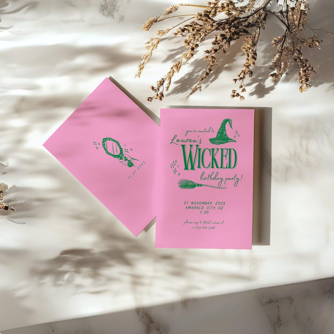 EDITABLE Wicked Canva Template, Birthday Party Invitation, Elphaba ...