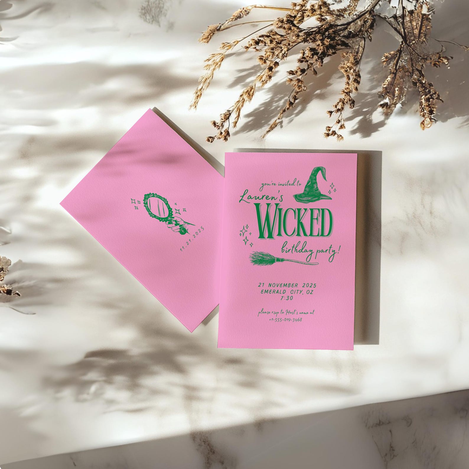 EDITABLE Wicked Canva Template, Birthday Party Invitation, Elphaba ...