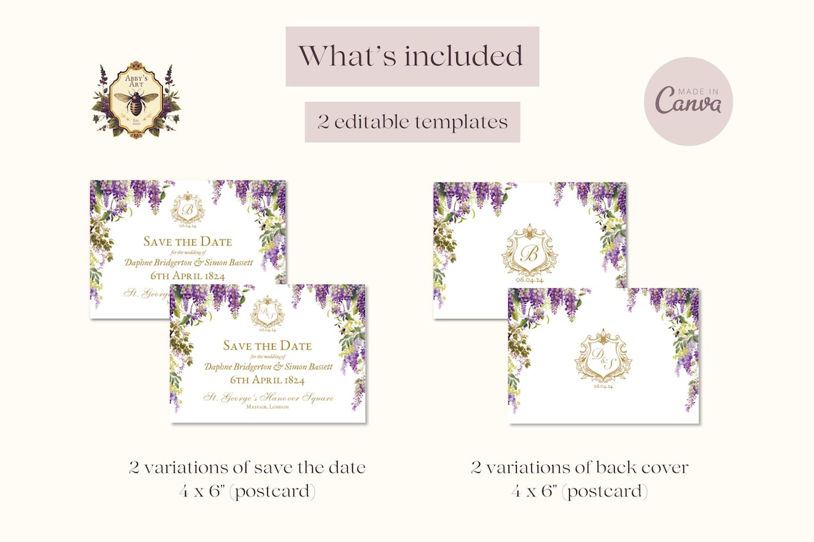 EDITABLE Bridgerton Canva Template, Save the Date, Invitation, Wedding ...