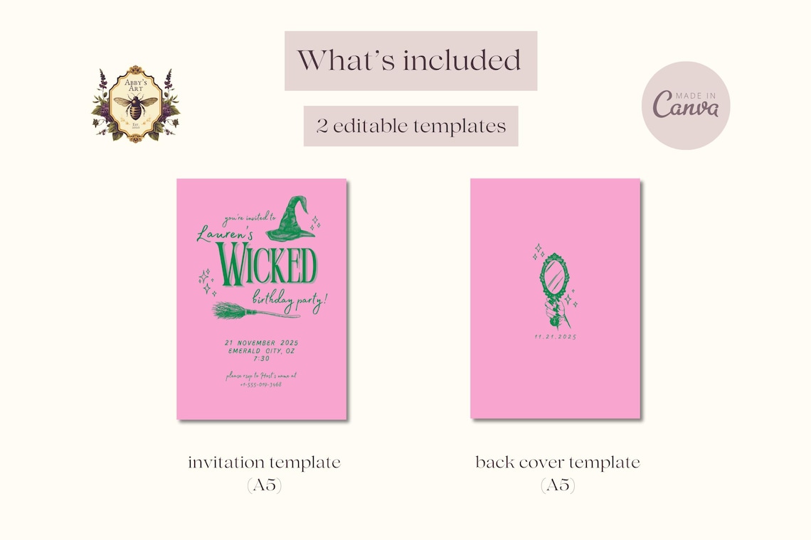 EDITABLE Wicked Canva Template, Birthday Party Invitation, Elphaba ...