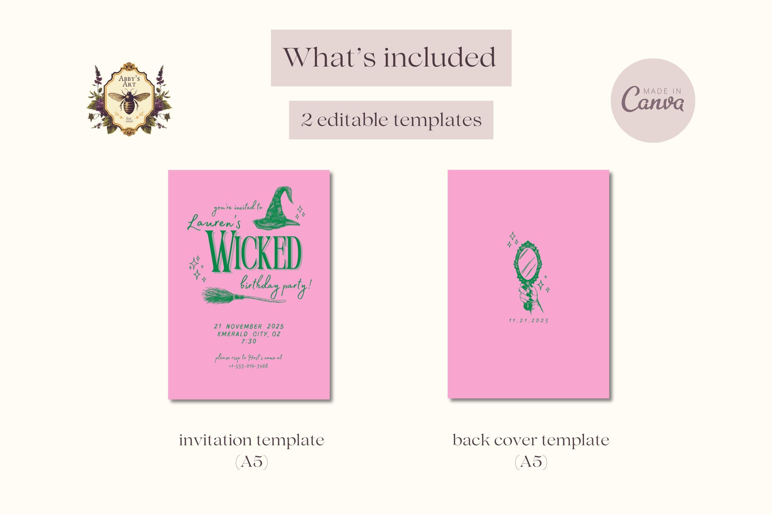 EDITABLE Wicked Canva Template, Birthday Party Invitation, Elphaba ...