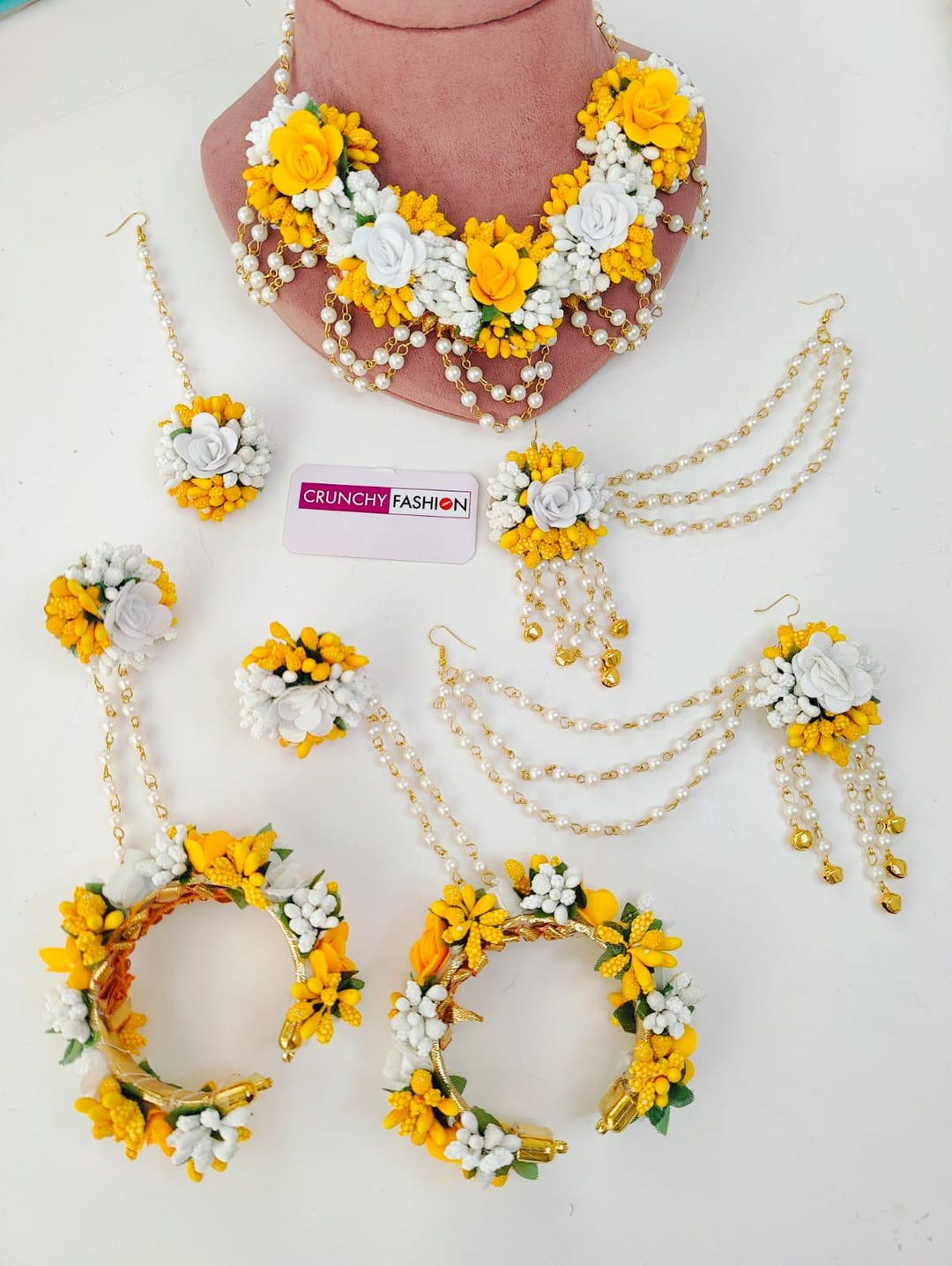 Buy Floral Haldi Jewelry in Yellow White With Kalira for Haldi Mehendi ...