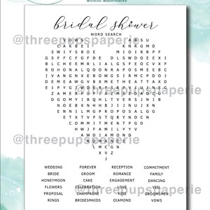 Wedding Word Search, Bridal Shower Word Puzzle Search, Bridal Shower ...