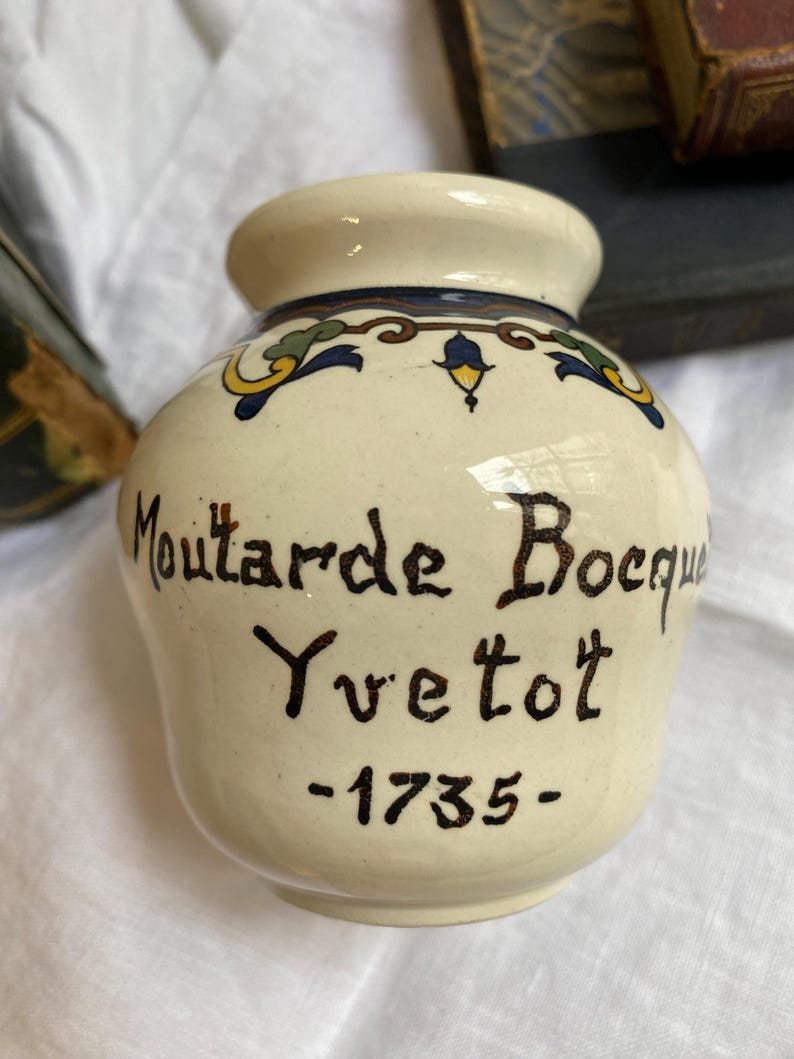 Pot à moutarde français vintage, peint à la main, céramique, Moutarde ...
