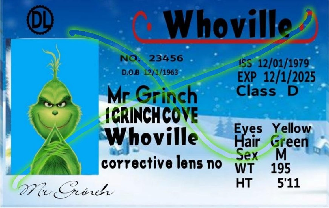 Grinch Drivers License Digital Download Svg Jpf - Etsy