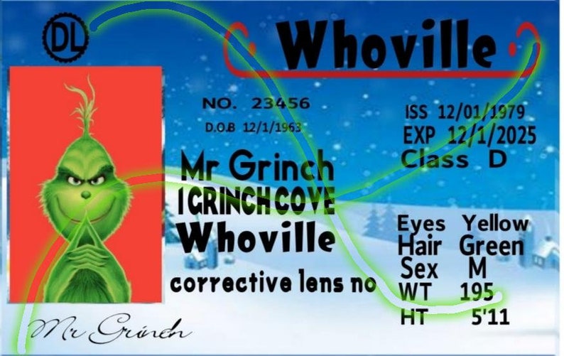 Grinch Drivers License Digital Download Svg Jpf - Etsy