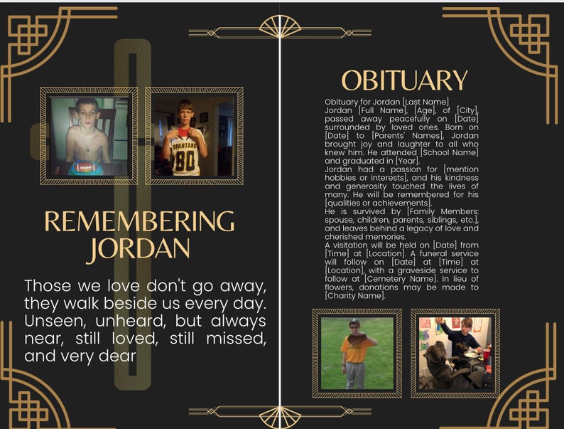 Obituary Program GOLD Funeral Program Celebration of Life Keepsake ...