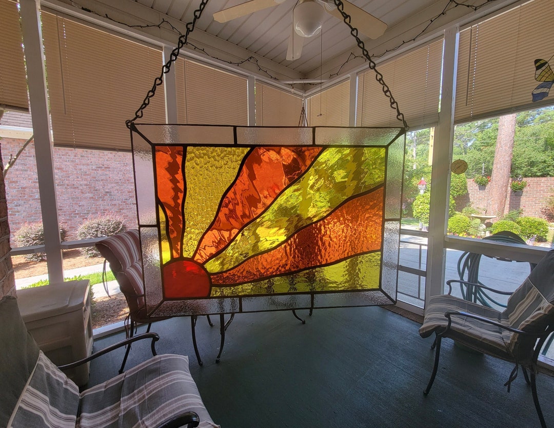 Stained Glass Wavy Rays Sunshine 14"w X 10"h - Etsy