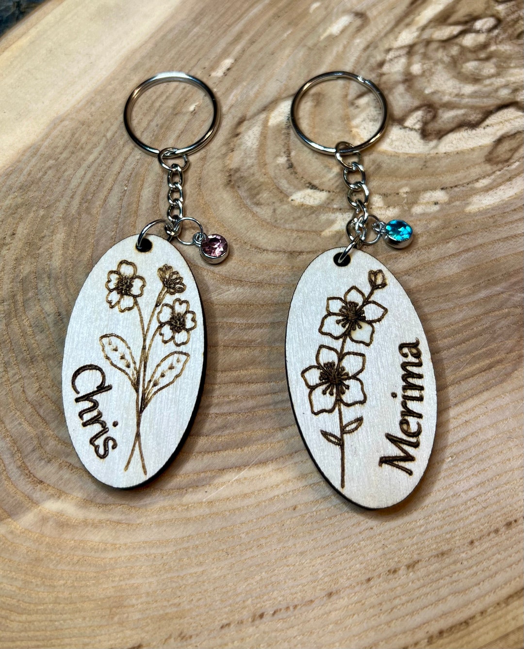 Birth Month Flower Keychain Laser Engraved Keychain Mother's Day Gift ...