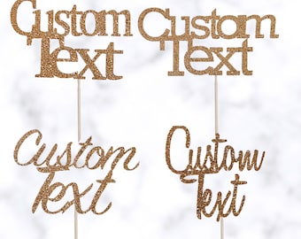 Custom Text Cupcake Toppers, Gold Glitter Cupcake Topper, Personalized ...