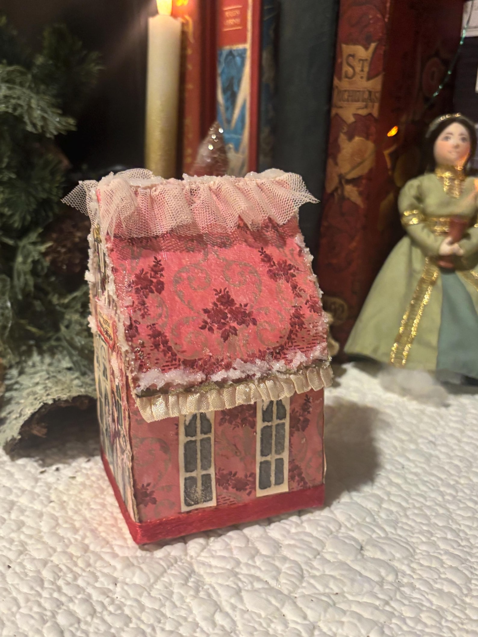 Paper House Decoration, Decoupaged House, Shelf Decoration, Vintage ...
