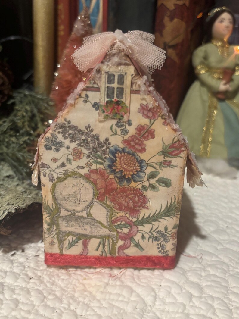 Paper House Decoration, Decoupaged House, Shelf Decoration, Vintage ...
