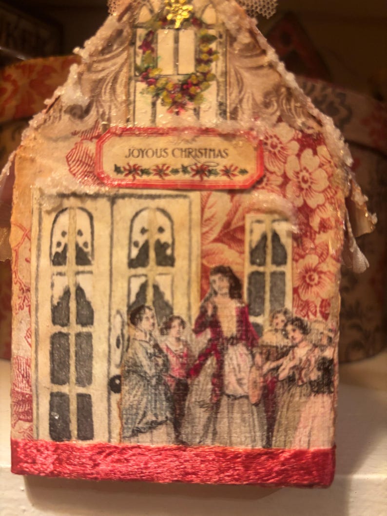 Paper House Decoration, Decoupaged House, Shelf Decoration, Vintage ...