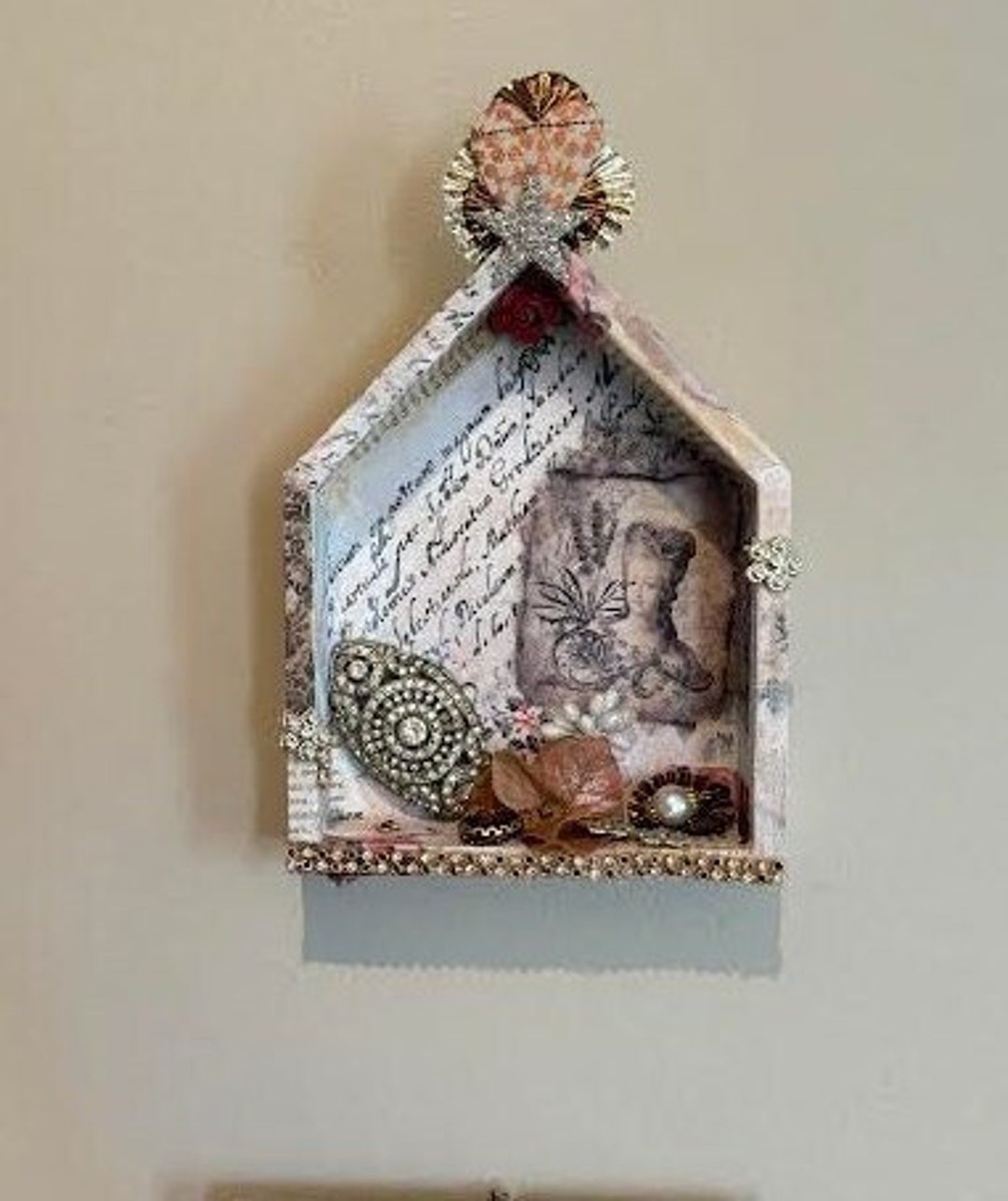Decoupaged Boho French Style Shadow Box, Collaged Jeweled Assemblage ...